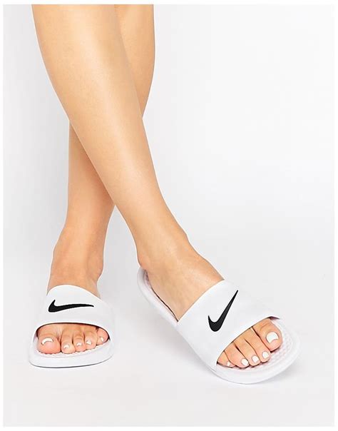 Nike White Benassi Pool Slider Flat Sandals At White Slip On