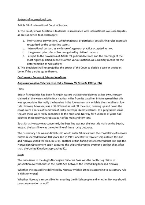 PIL Case Briefs Sources Of International Law Sources Of
