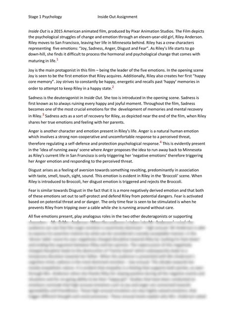 Inside Out Assignment Psychology Year 11 Sace Thinkswap