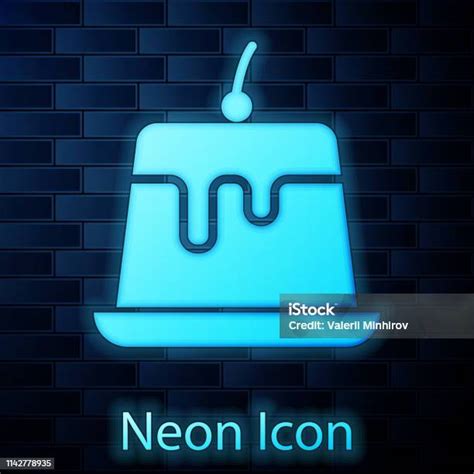 벽돌 벽 배경에 고립 카라멜 유약 아이콘으로 빛나는 네온 푸딩 커스터드 벡터 일러스트 귀여운에 대한 스톡 벡터 아트 및 기타 이미지 귀여운 그릇 먹기 Istock