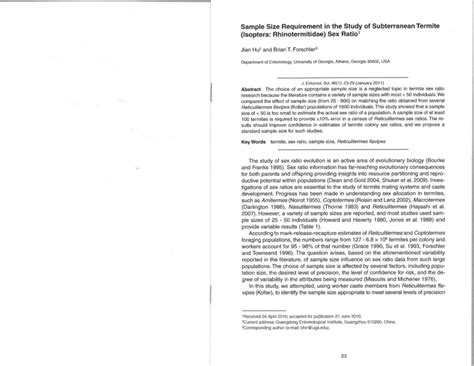 Pdf Sample Size Requirement In The Study Of Subterranean Termite