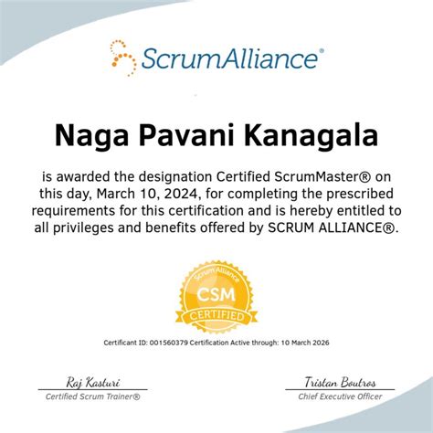 Certifiedscrummaster Agile Continuouslearning Scrumalliance Scrummaster Naga Pavani