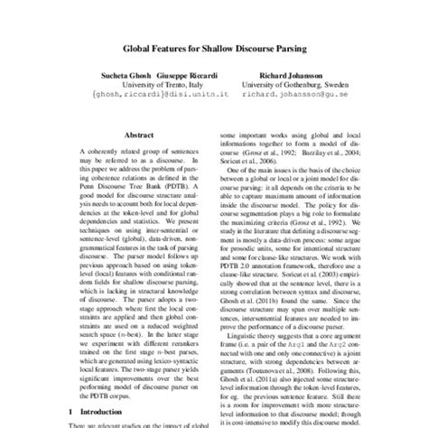 Global Features For Shallow Discourse Parsing Acl Anthology