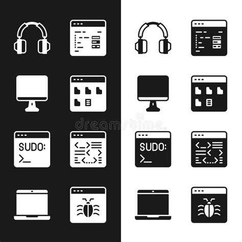 Set Browser Files Computer Monitor Screen Headphones Software Code