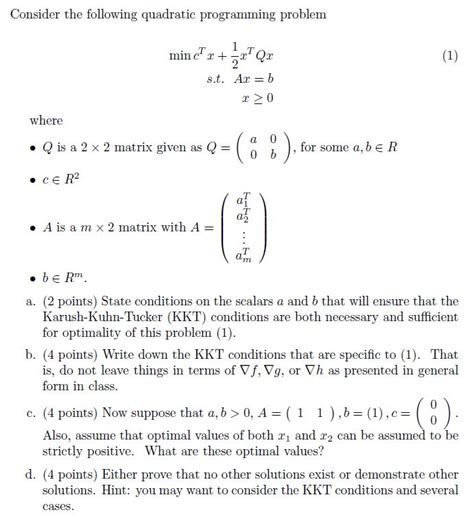 Consider The Following Quadratic Programming Problem