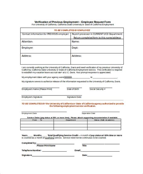 Verification Of Employment Form Printable Printable Forms Free Online