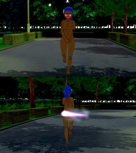 Rule 34 2 Panel Comic Arm Over Breasts Blue Hair Blush Blushing Brown Skin Censored Chubby