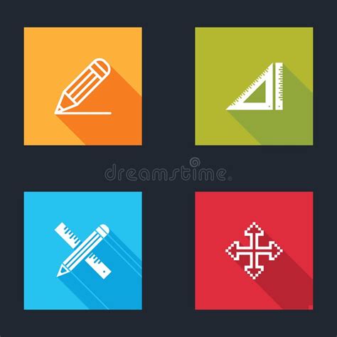 Set Pencil And Line Triangular Ruler Crossed Pencil And Pixel Arrows