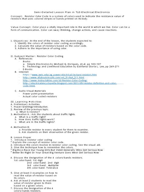 lesson plan pdf resistor color