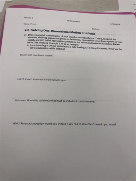 Solved Physics Name Print 2 6 Solving One Dimensional Chegg