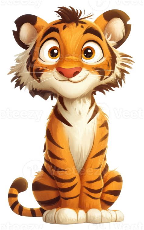 Cute Cartoon Tiger Character Sitting And Smiling Cut Out Stock
