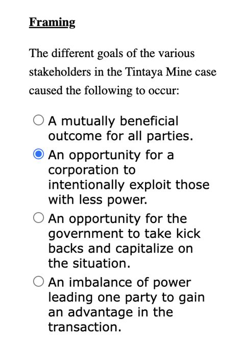 Solved The Different Goals Of The Various Stakeholders In Chegg