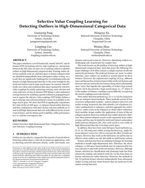 Pdf Selective Value Coupling Learning For Detecting Outliers In High Dimensional Categorical Data