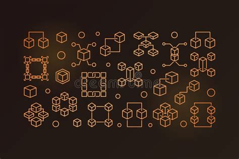Blockchain Vector Outline Golden Horizontal Illustration Stock Vector Illustration Of Fintech