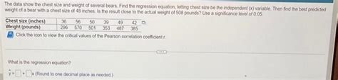 Solved The Data Show The Chest Size And Weight Of Several Chegg