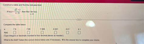 solved construct a table and find the indicated limit if