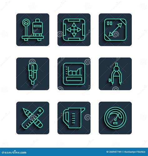 Set Line Crossed Ruler And Pencil Measuring Cup Speedometer Diagonal Measuring Graph