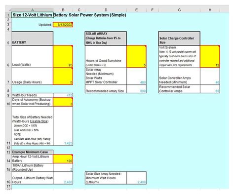 Sizing Solar Power Systems Simple Spreadsheet