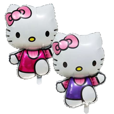 2 Pcs Hello Kitty Balloons Cat Foil Balloons Cartoon Birthday Party