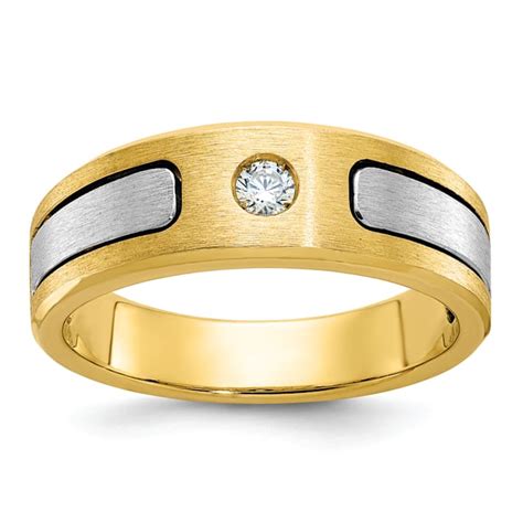 10k Two Tone Yellow And White Gold Mens Polished And Satin Diamond