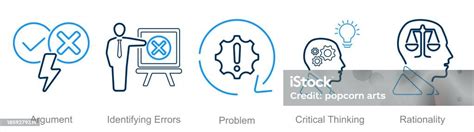 A Set Of 5 Critical Thinking Icons As Argument Identifying Errors Problem Stock Illustration