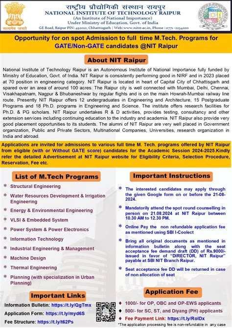 Dr Dilip Singh Sisodia On Linkedin Opportunity For On Spot Admission In Full Time Mtech