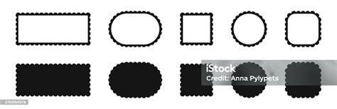 빈 우표 테두리 벡터 일러스트 레이 션을 설정합니다 우표 수집을 게시합니다 우표 실루엣 우표 벡터 아이콘 0명에 대한 스톡 벡터