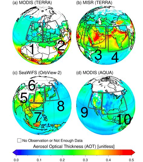 Plots Of The Mean Values Of A Modis Terra Aot 550 Nm From March Download Scientific
