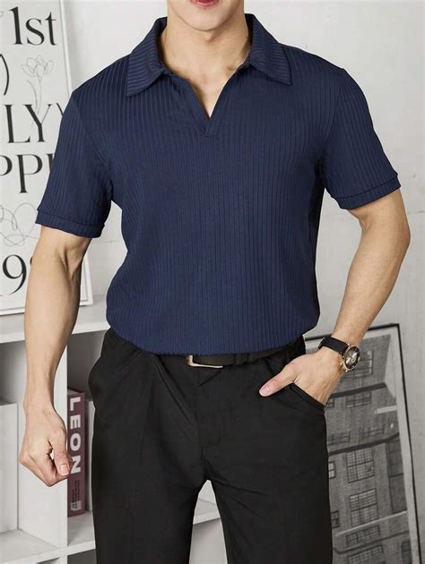 Manfinity Homme Men Solid Rib Knit Polo Shirt Shein Usa