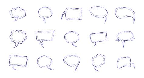 빈 연설 거품 블루 라인 아트 채팅 상자 메시지 상자 다채로운 만화 벡터 Illustrat 세트 프리미엄 벡터