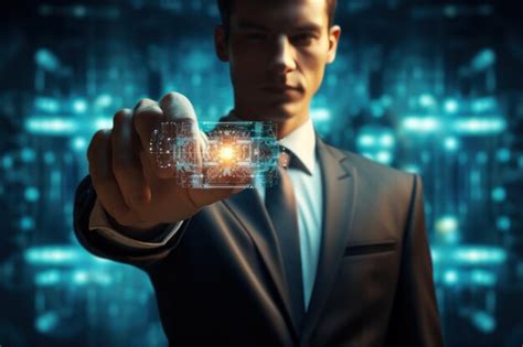 Premium AI Image A Business Man Holding A Digital Business Card With Smart Technology