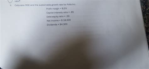 Solved Rate Calculate ROE And The Sustainable Growth Chegg Com