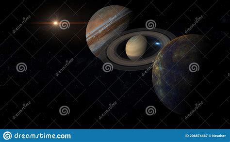 Mercury Meets Saturn And Jupiter In The Evening Sky Stock Illustration