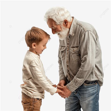 Happy Grandfather And Grandson Bow Their Heads Adult Beautiful Bow