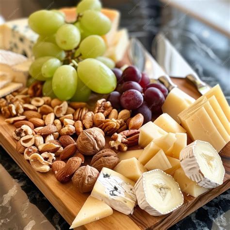 Gourmet Cheese Board Arrangement With Nuts And Fruit For Elegant
