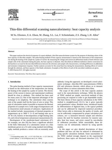 Pdf Thin Film Differential Scanning Nanocalorimetry Heat Capacity