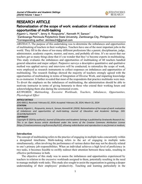 Pdf Rationalization Of The Scope Of Work Evaluation Of Imbalances