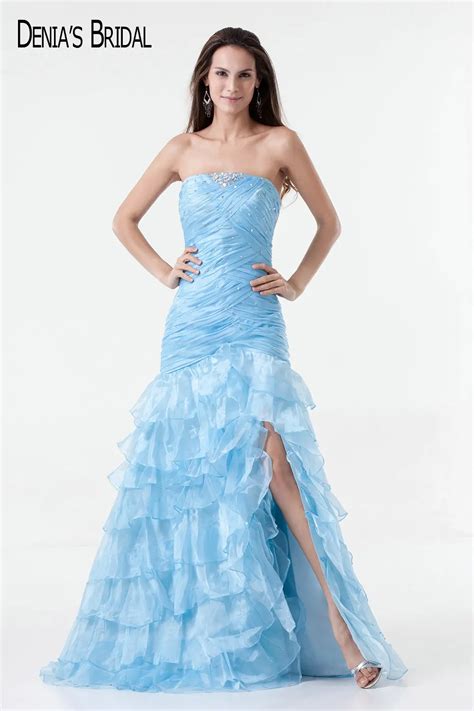 2017 Actual Images Blue Mermaid Evening Dresses With Strapless Neckline