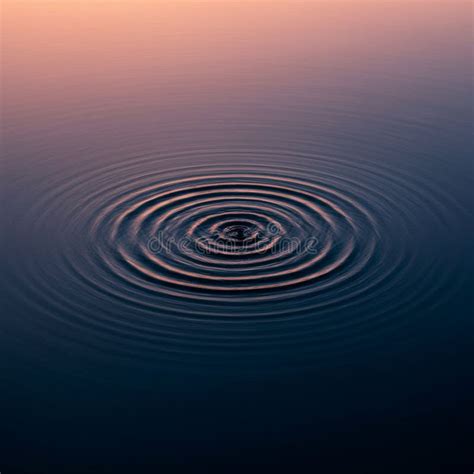 Concentric Ripples Spread Across A Calm Water Surface Reflecting Soft Pink And Blue Stock