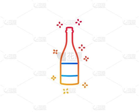香槟瓶系列图标。周年酒精的迹象。向量