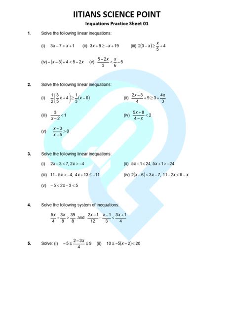 Inequations Practice Sheet 01 Pdf Differential Calculus Differential Equations