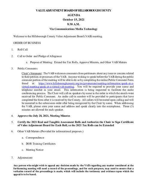 Fillable Online Value Adjustment Board Value Adjustment Board Broward Countyvabhillsborough