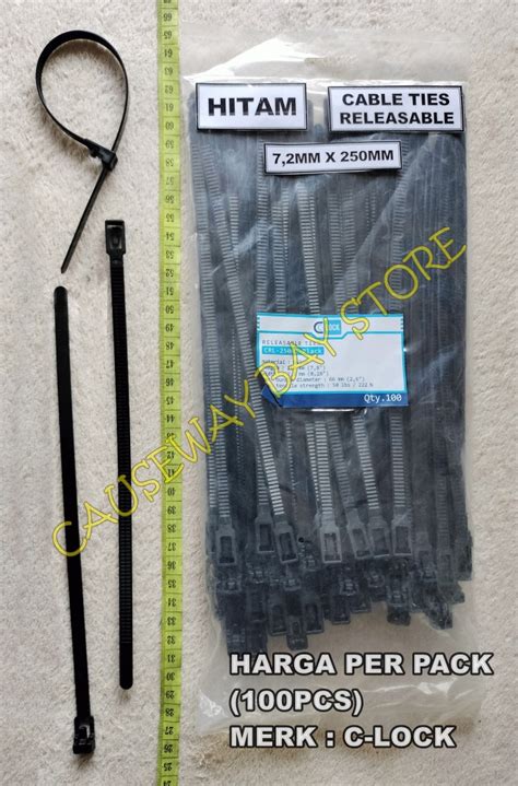 Jual Cable Ties Releasable 72mm X 250mm C Lock Hitam 1 Pack 100 Pcs