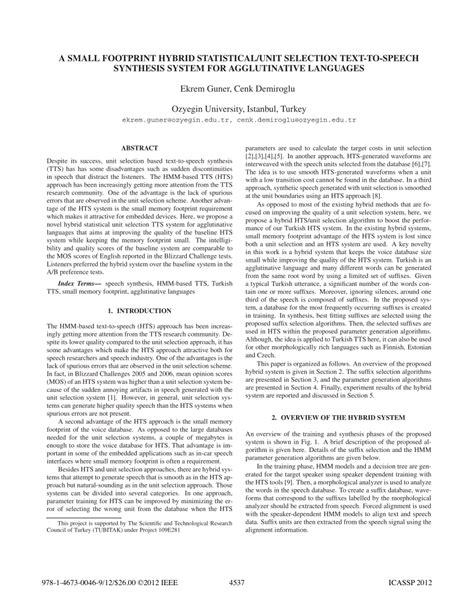 pdf a small footprint hybrid statistical unit selection tts synthesis