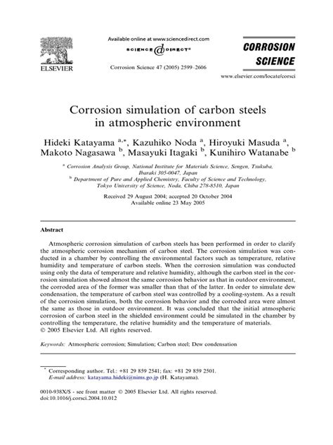 Corrosion Simulation Of Carbon Steels Pdf Corrosion Humidity