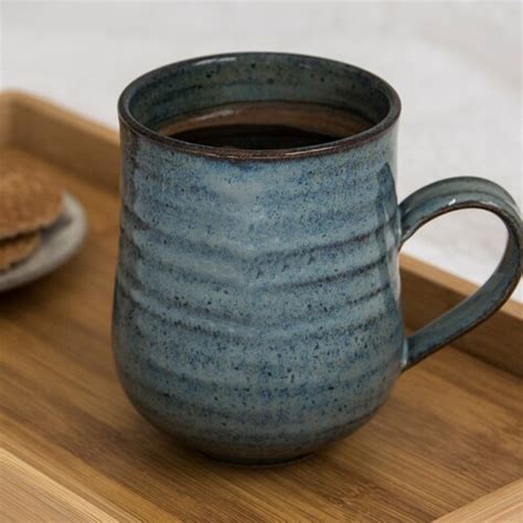 Blue Ceramic Coffee Mug Pottery Stoneware 10 Oz Mugs Etsy