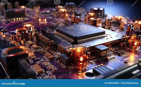 Modern Computer Board Microcircuit Microchip Motherboard With Processor
