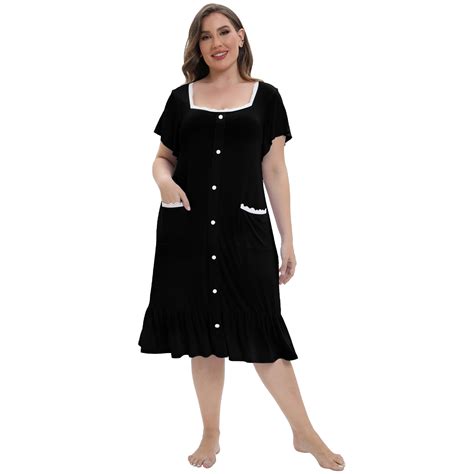 Wbq Womens Plus Size Vintage Nightgown Sleepwear With Pockets Ruffle
