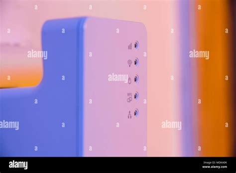 Closeup On Wifi Repeater Signal Connection Status Led Lights The Device Is In Electrical Socket