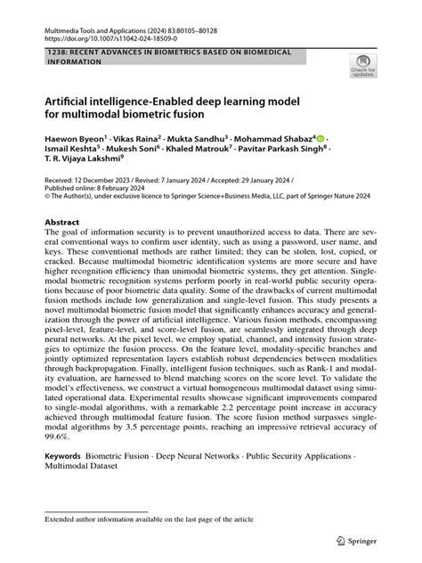Artificial Intelligence Enabled Deep Learning Model For Multimodal Biometric Fusion Pdf